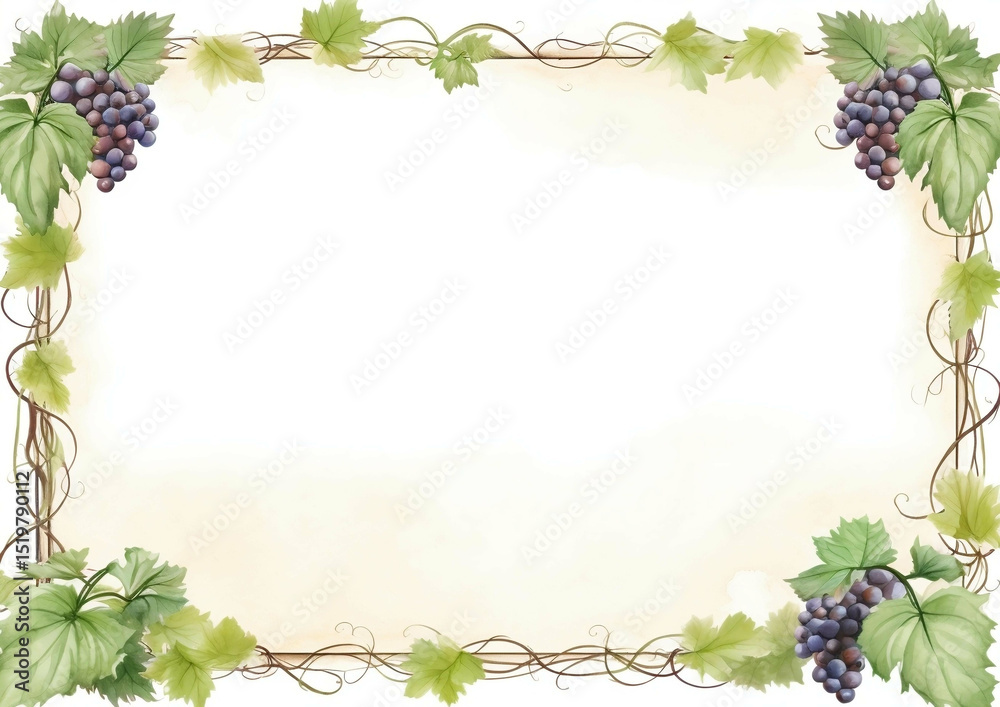 Elegant Grapevine Border Frame Watercolor Illustration for Invitations ...