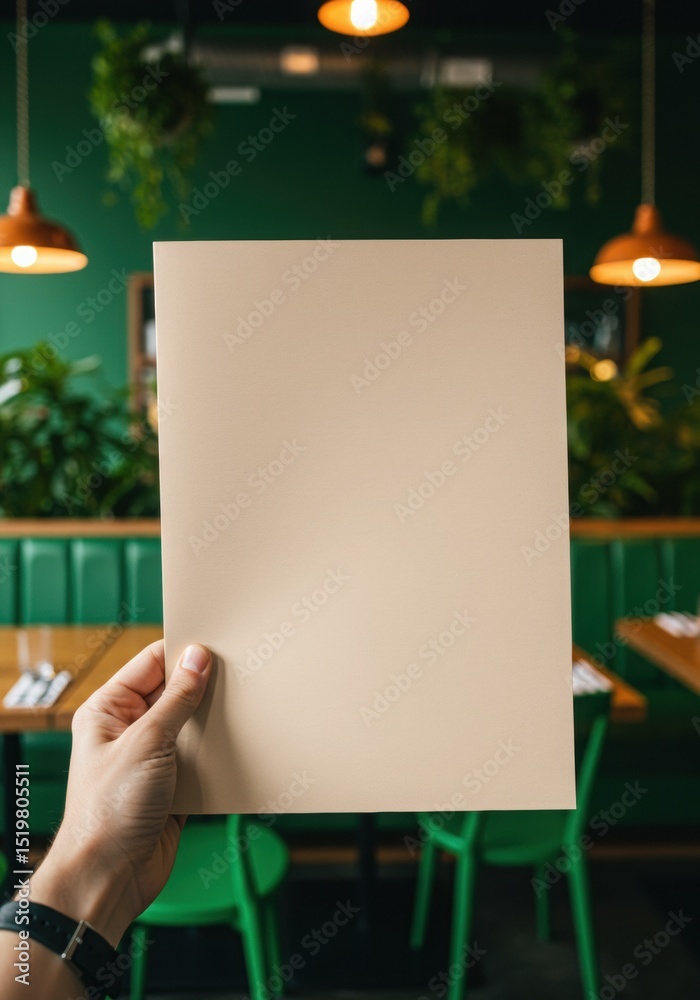Zdjęcie bez tantiem: Mockup Menu di Restoran Hijau: Tangan Memegang ...