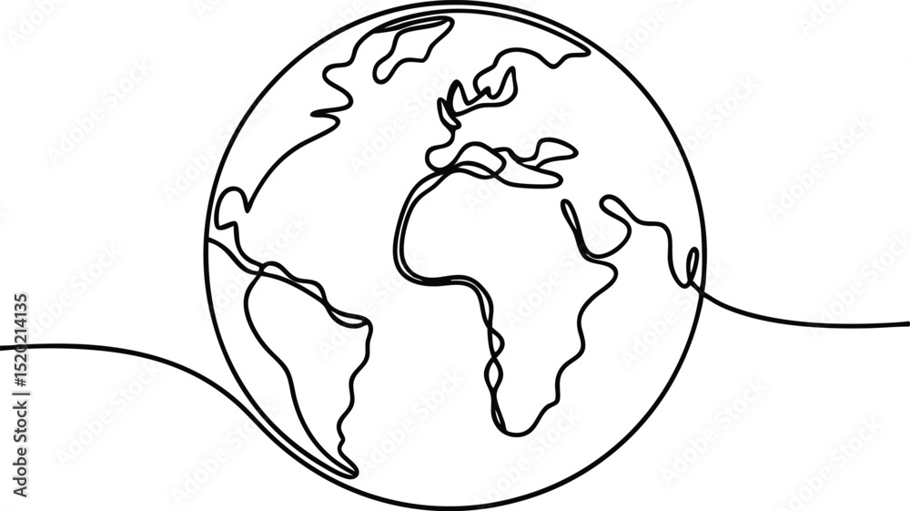 Стоковое векторное изображение «One line globe, earth planet outline ...