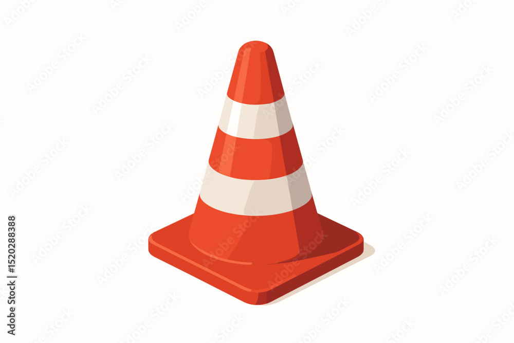 Detailed isometric traffic cone vector. Bright orange and white striped ...