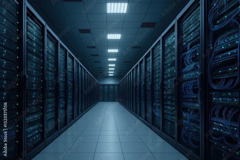 Comprehensive Data Center IT Infrastructure with Rows of Server Racks ...
