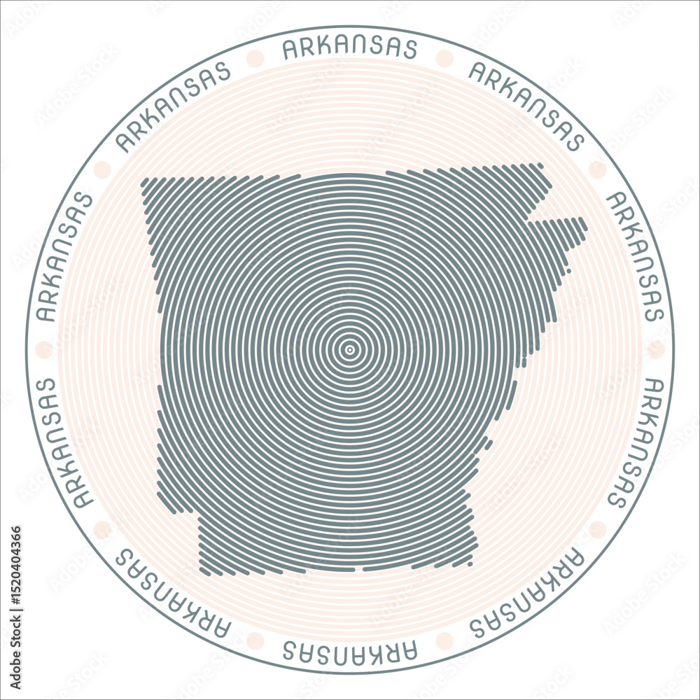Arkansas round logo design. State shape built of rings. Arkansas text ...