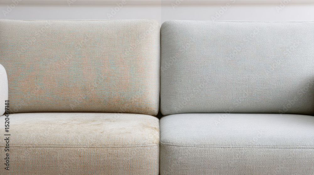 Dirty and clean sofa cushions side by side showing contrast in fabric ...