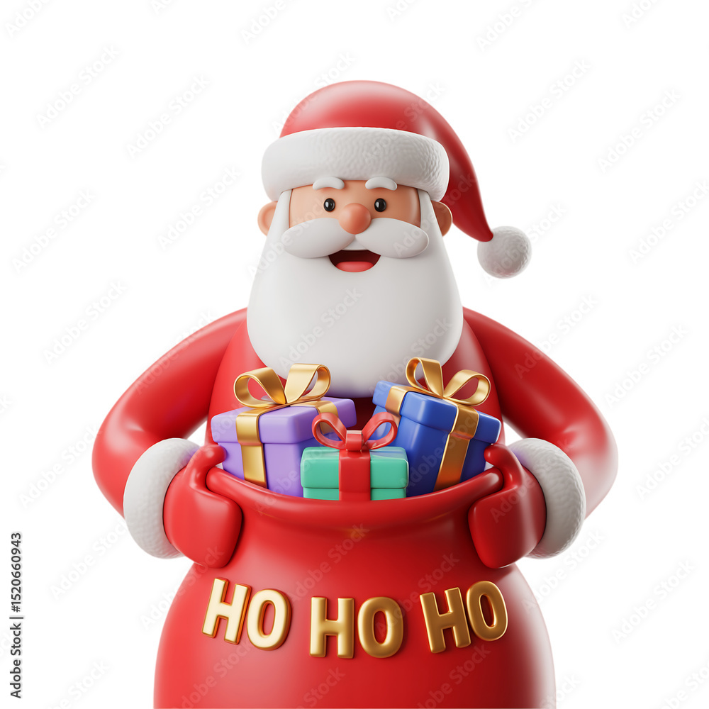 Santa Claus happily delivers gifts from his bag spreading Christmas joy ...