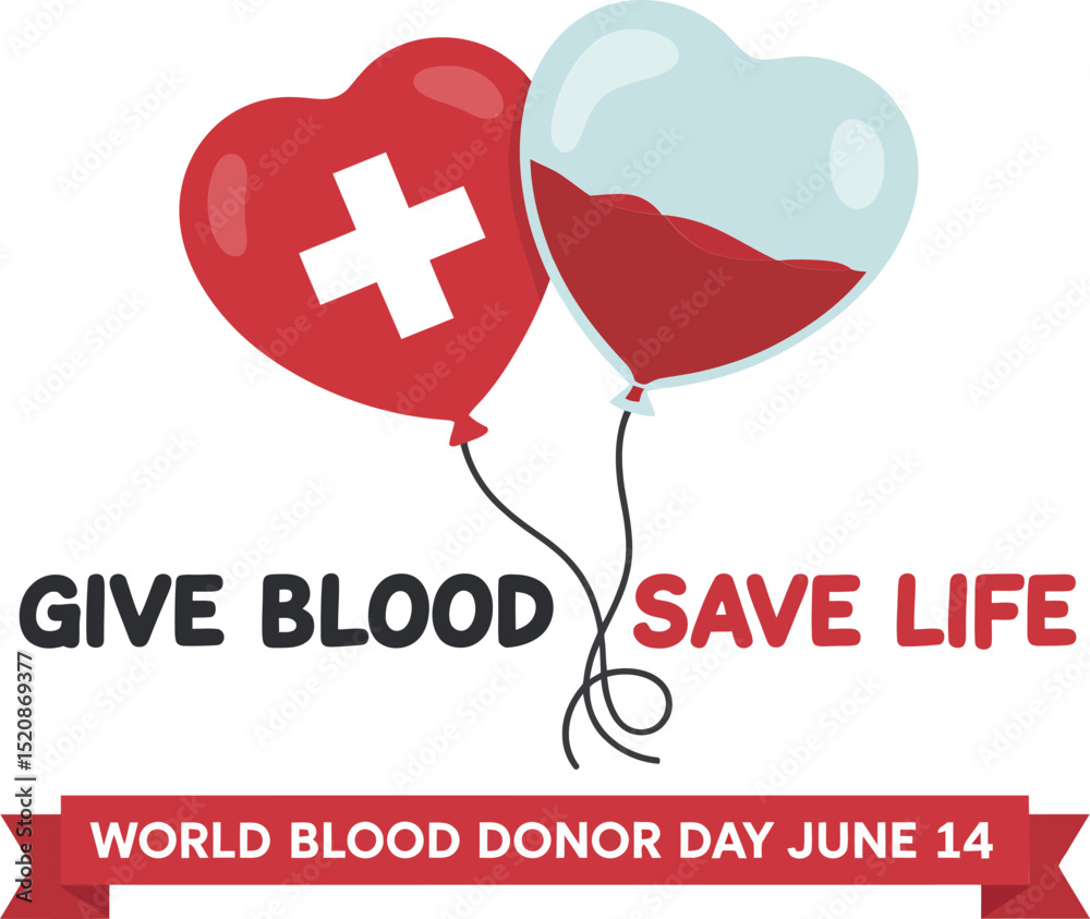Heart shaped red balloons vector calling to act on blood donor day and ...
