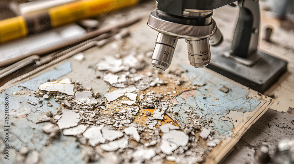 Magnifying glass and microscope focused on dangerous asbestos fibers on ...