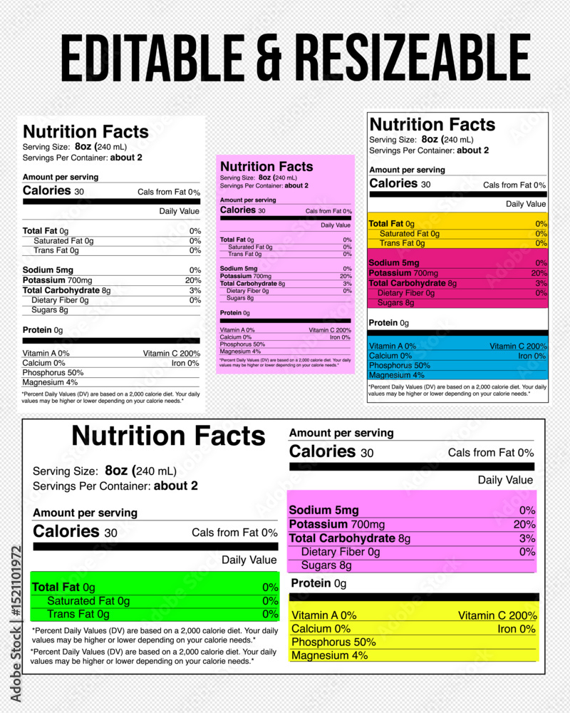 Nutrition Facts Label Templates fully Editable & Resizable, food labels ...