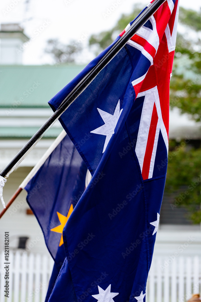 Australian flag along street for ANZAC day parade march Stock Photo ...