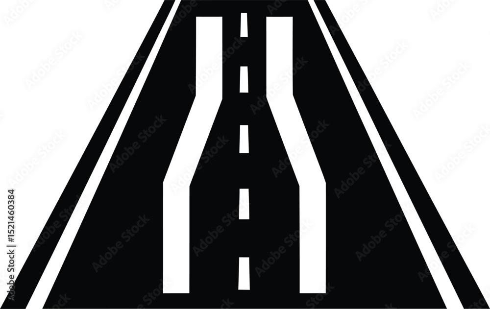 Road Narrowing Traffic Sign Icon Vector with Converging Lines for ...
