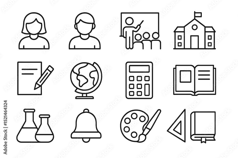 Educational symbols and activities showcasing learning environments and ...