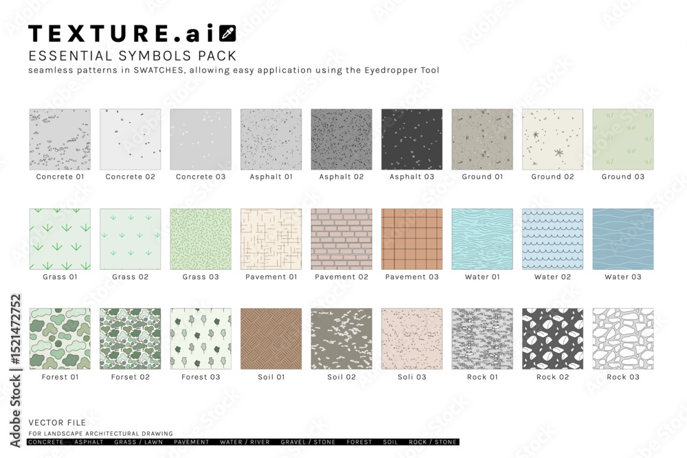 Vector pattern texture cad set for landscape architecture. Includes ...