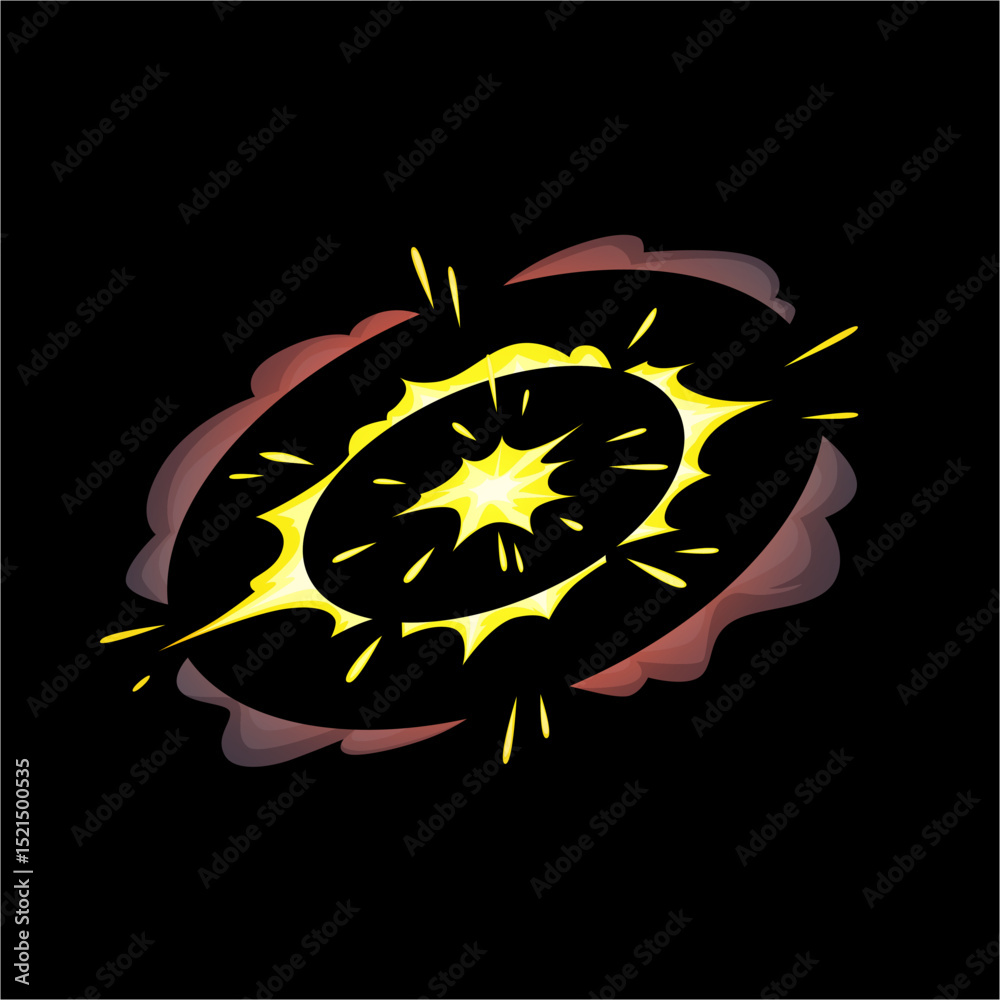 Cartoon bomb explosion with circular smoke effect, sparks and net ...