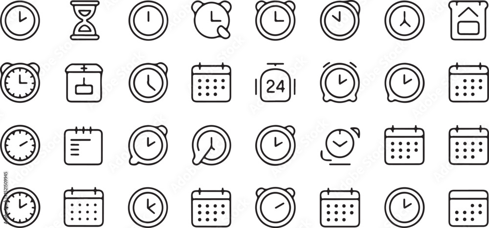 Time and Schedule Icons: A Collection of Clock and Calendar Symbols ...