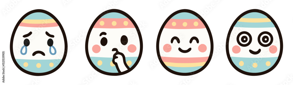 Cute Easter Egg Face Emotes – Crying, Thinking, Happy and Dizzy Kawaii ...