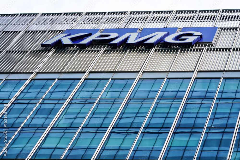 KPMG Modern Tower Building Facade Logo, Name Sign, Corporate Skyscraper ...