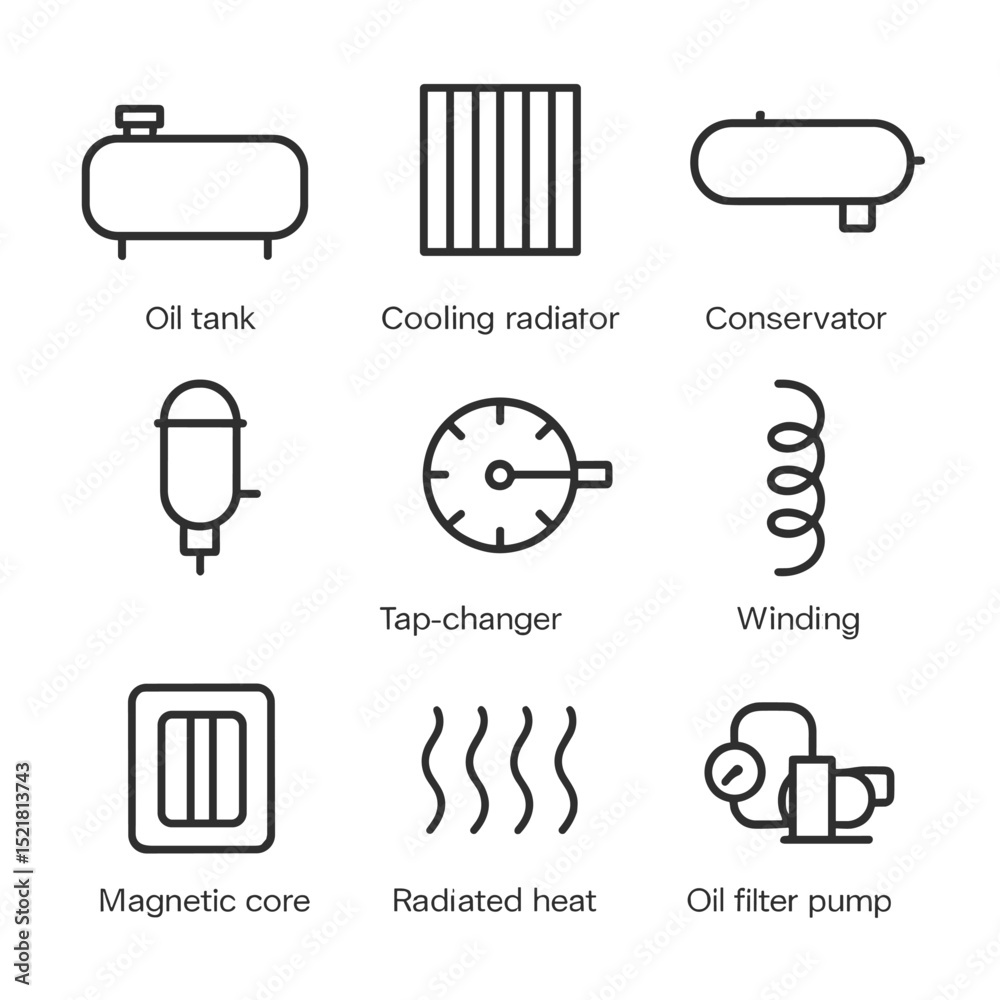 Stock-Vektorgrafik „Transformer Station Icons. Outline icon set of ...