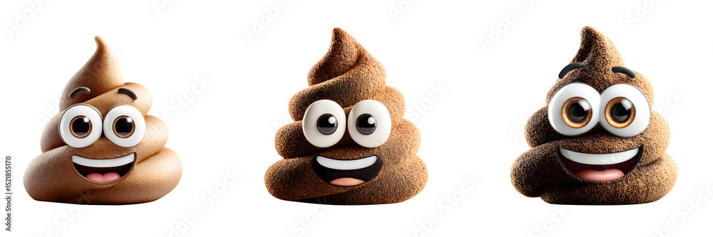 Three cheerful poop emojis, isolated on transparent background ...