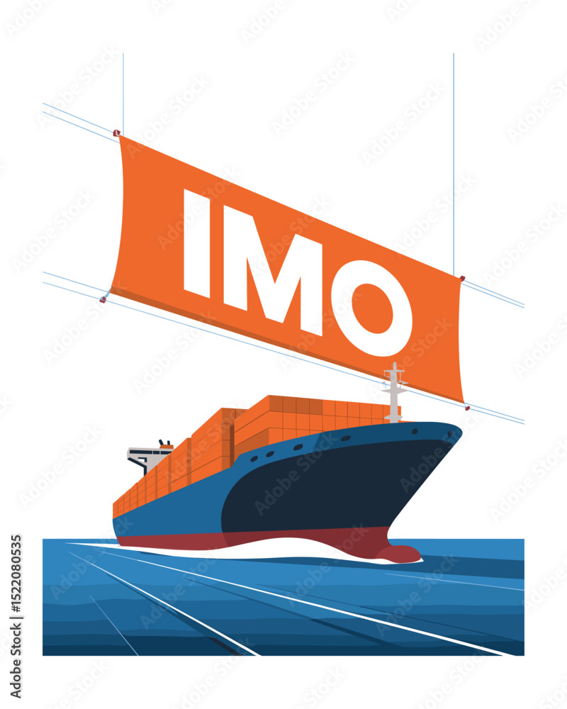 Container ship with imo banner maritime transportation illustration ...