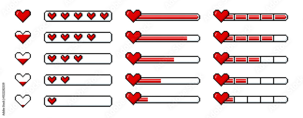 Vector de Stock Progress bar game menu with heart symbol pixel art ...