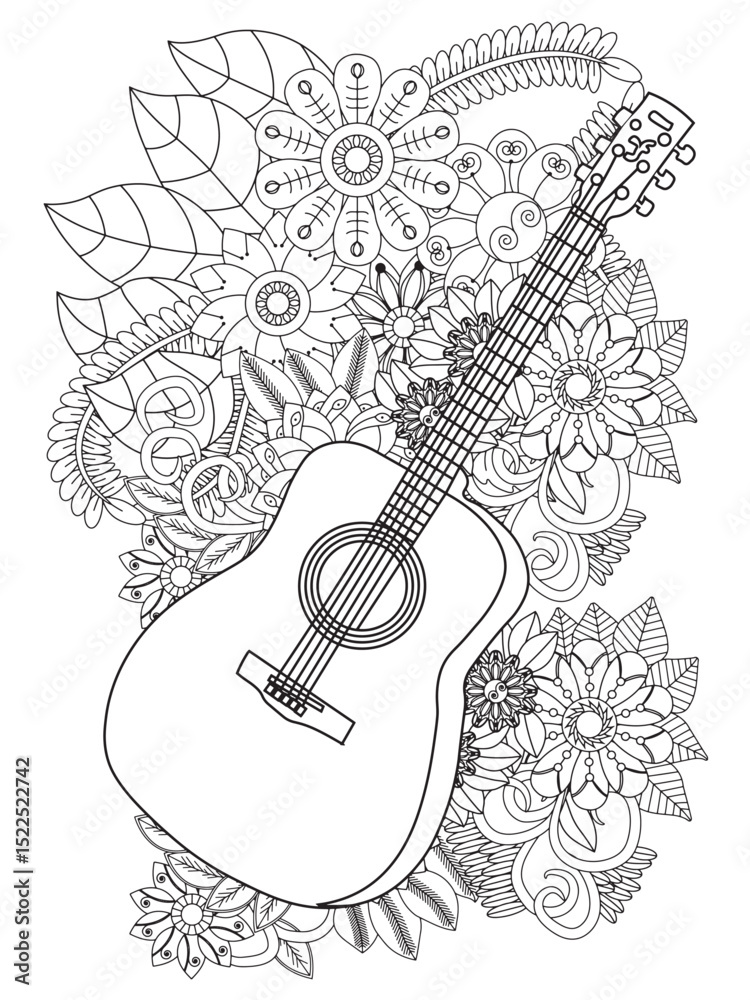 guitar coloring pages for adults Stock Vector | Adobe Stock