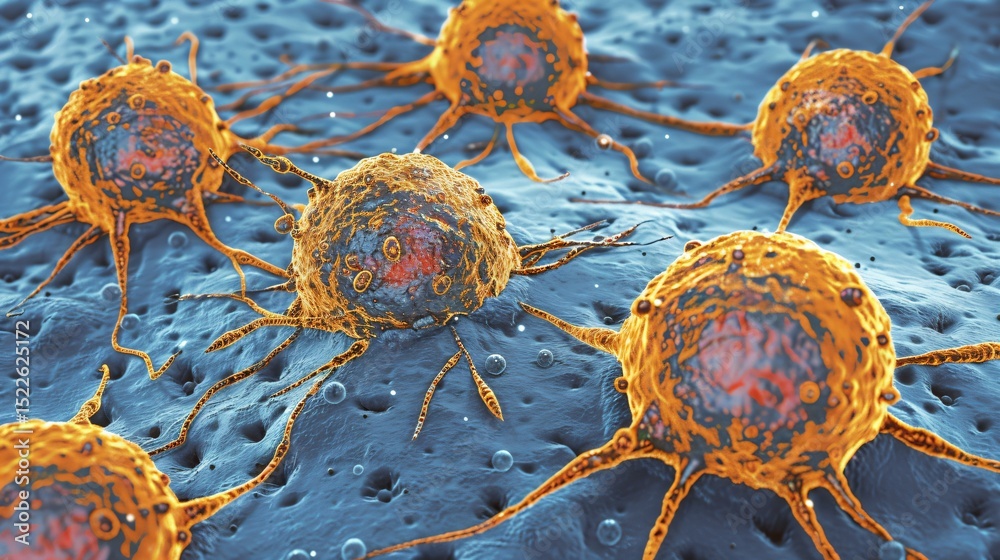 Immune system T cells attacking viruses in bloodstream, microscopic ...