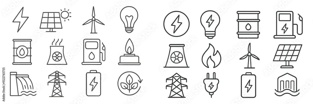Energy sources and symbols representing renewable and non-renewable ...