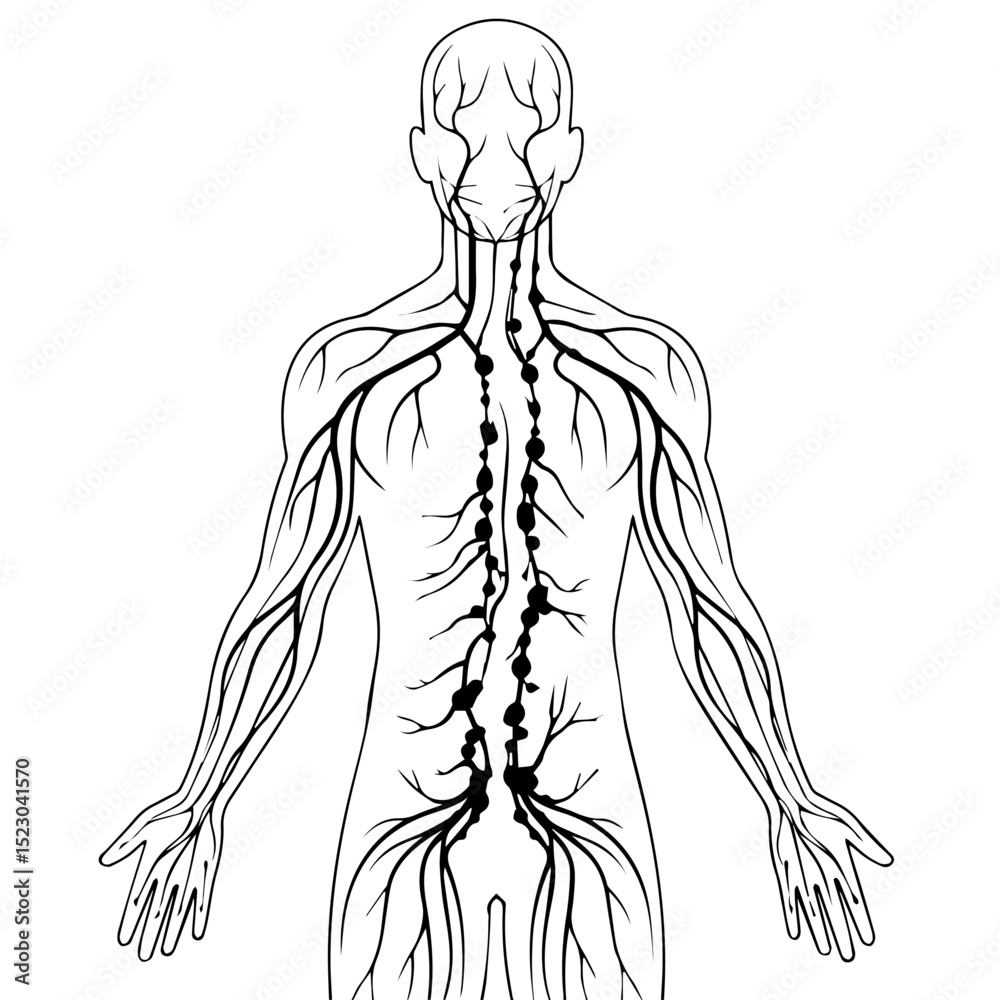 Human lymphatic system diagram showing lymph nodes and vessels ...