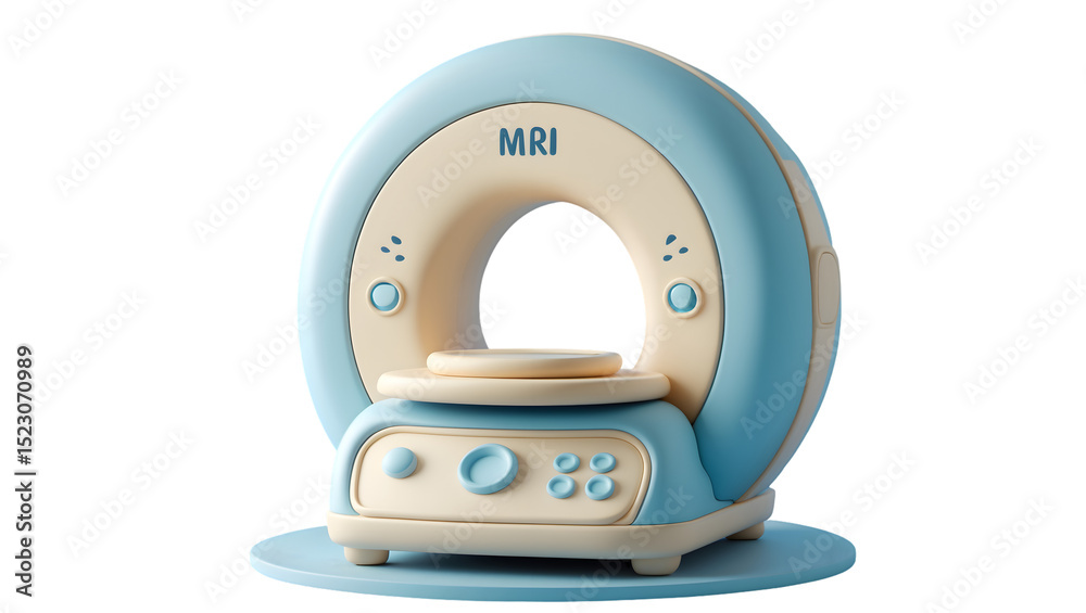 Cute cartoon illustration of a medical mri scanner machine on a solid ...