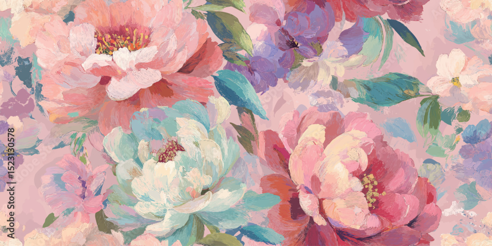 Lush Pink Painterly Peonies Floral Seamless Pattern for design, textile ...