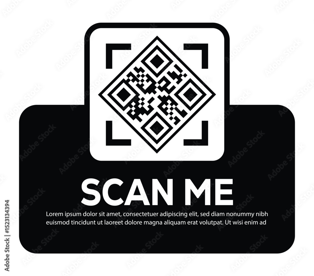 Vetor Minimalist white QR code centered on black rounded rectangle ...
