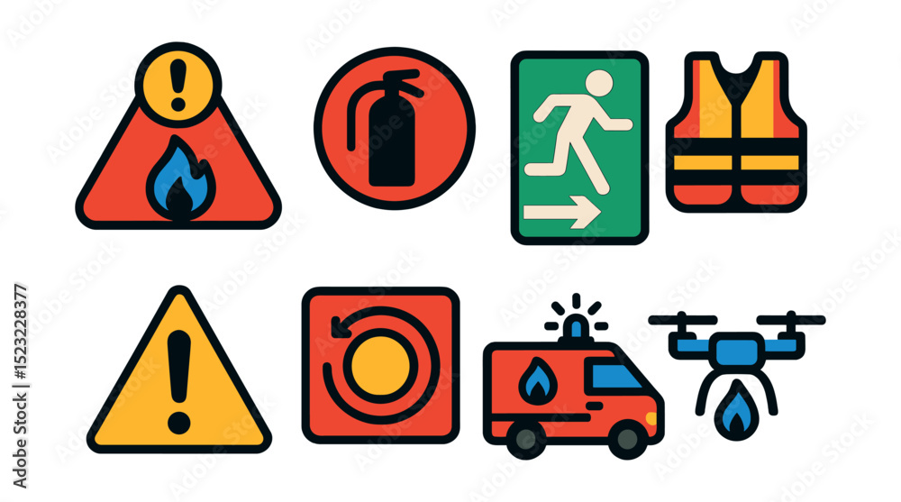 Flat vector icons of natural gas emergency response: gas leak alert ...