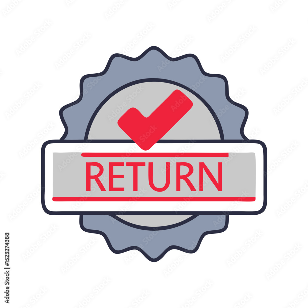 Return approval stamp icon with "RETURN" text and check mark in flat ...