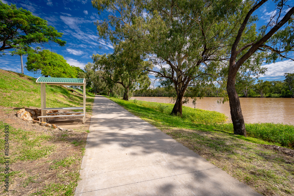 St George, QLD, Australia - Park and walking path along the Balonne ...