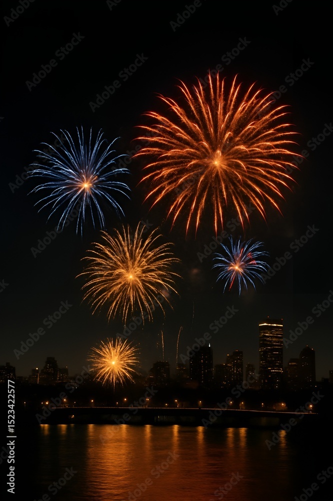 Fourth of July Celebration Above the River Stock Photo | Adobe Stock