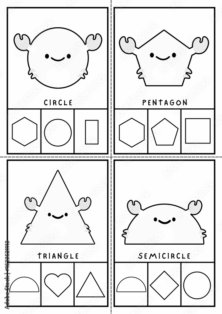 Bee, Shark, crab 2D Shape Matching Clip Cards | Preschool ...