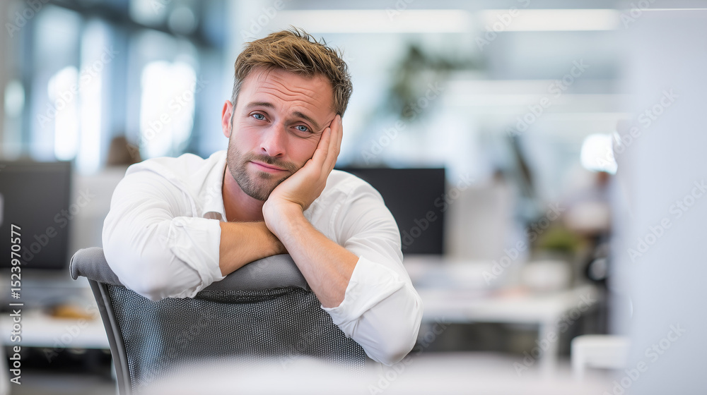 America latin male office worker slouched in ergonomic chair looking ...