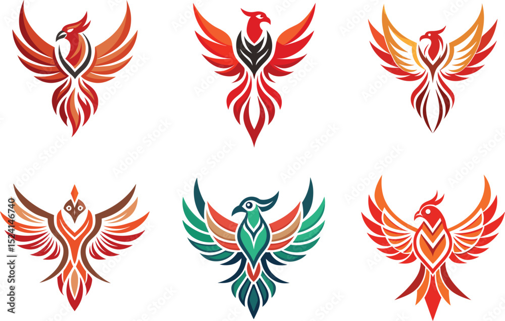 Stock-Vektorgrafik „Six stylized Phoenix bird logos perfect for ...