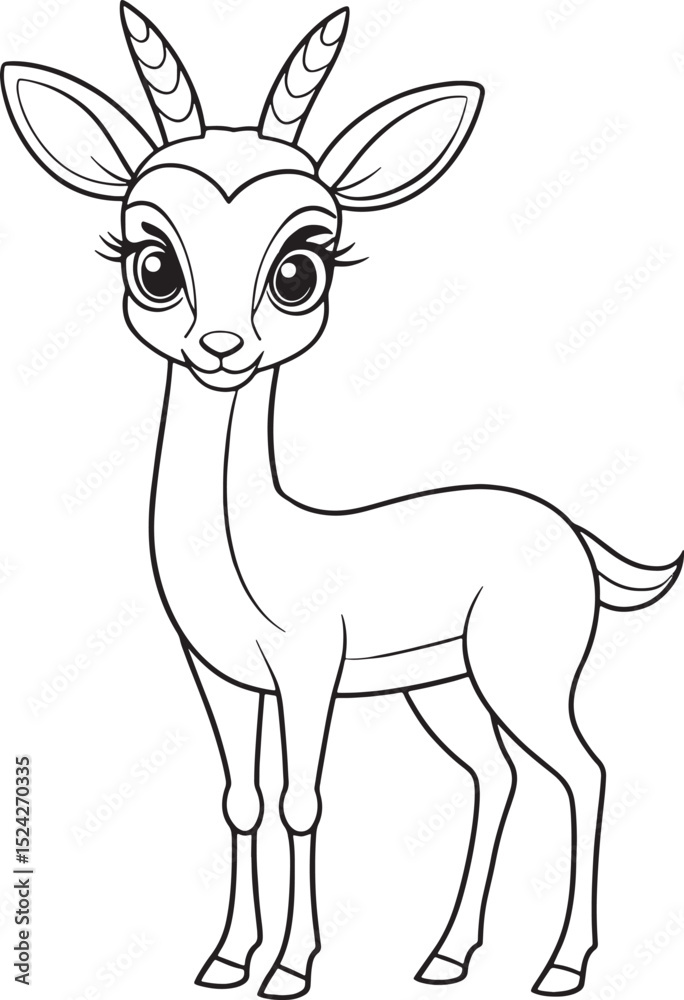 Adorable Cartoon Dama Gazelle Line Art Printable Coloring Page For Kids ...