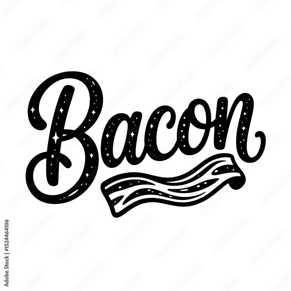 Handwritten typography design featuring the word bacon with decorative ...
