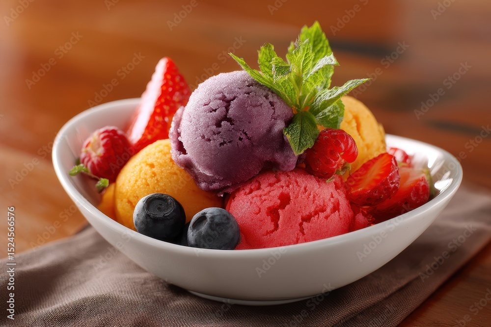 Sorbet ice cream made from fresh fruit in a white dish Stock Photo ...