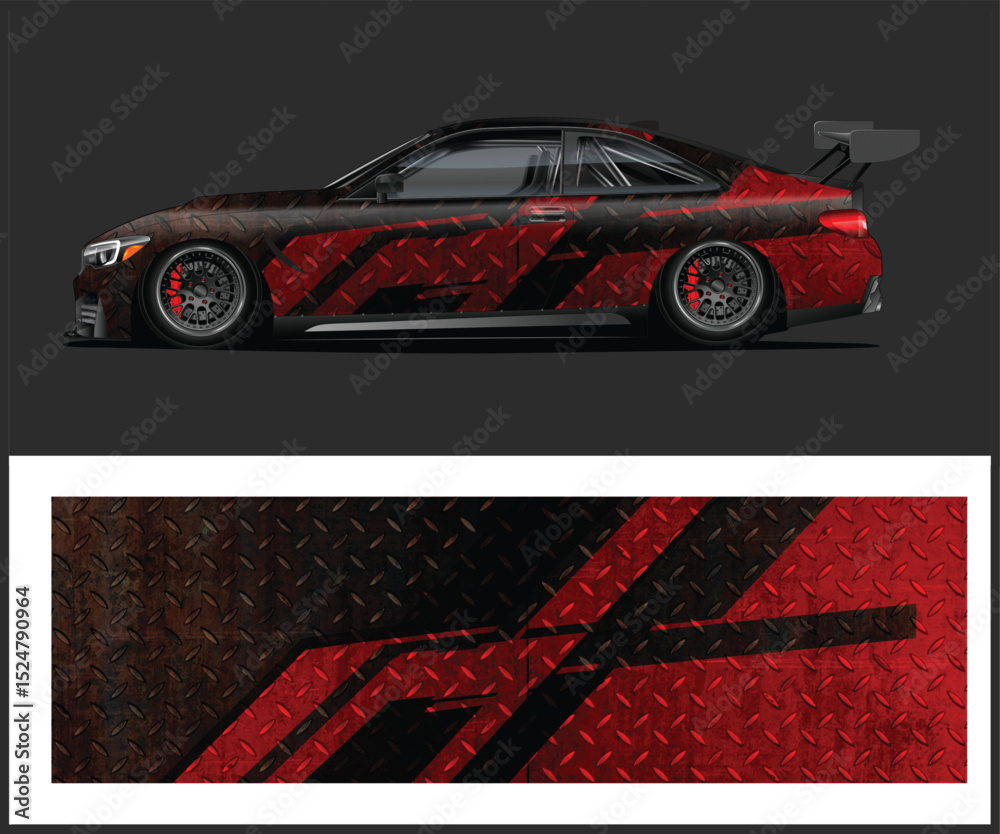 Red and Black Diamond Plate Race Car Wrap Design Stock Vector | Adobe Stock