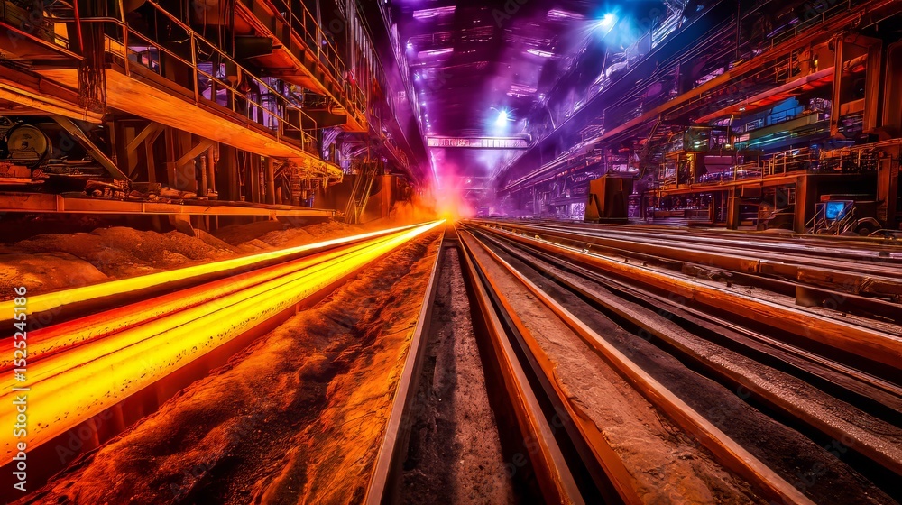Photo Stock Industrial hot billet bloom during continuous casting ...