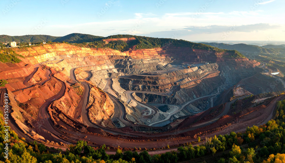 Panoramic Aerial View of Open-Pit Mining Industry Site with Layers of ...
