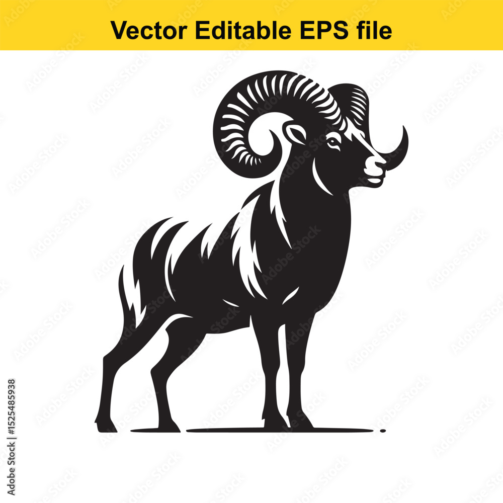 Majestic Ram Silhouette: A Vector Illustration of a Wild Mountain Sheep ...