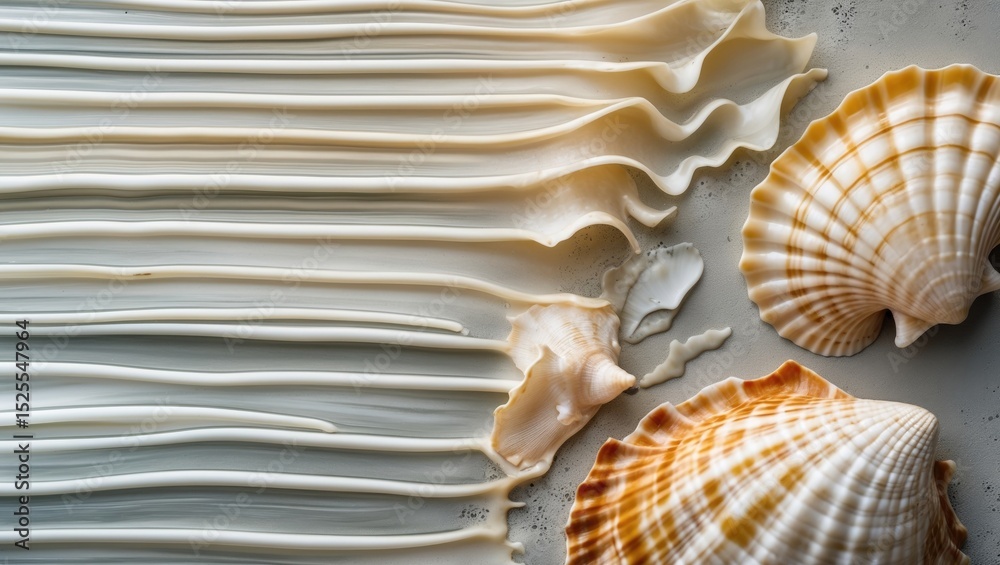 Ilustración de Stock Different types of seashells placed on a surface ...