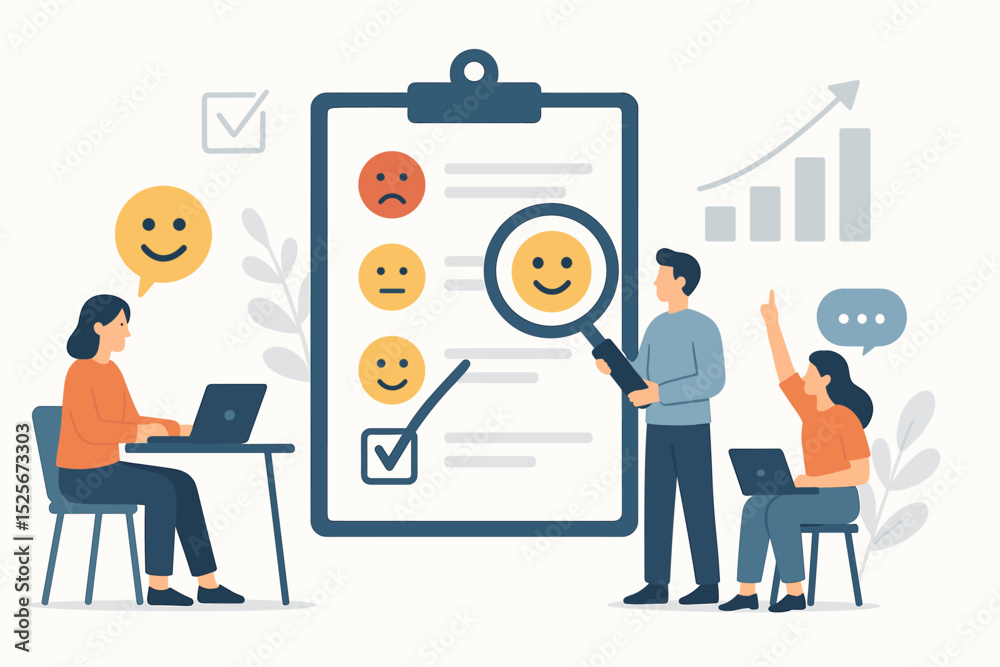 Employee feedback, customer satisfaction survey. Workforce performance ...