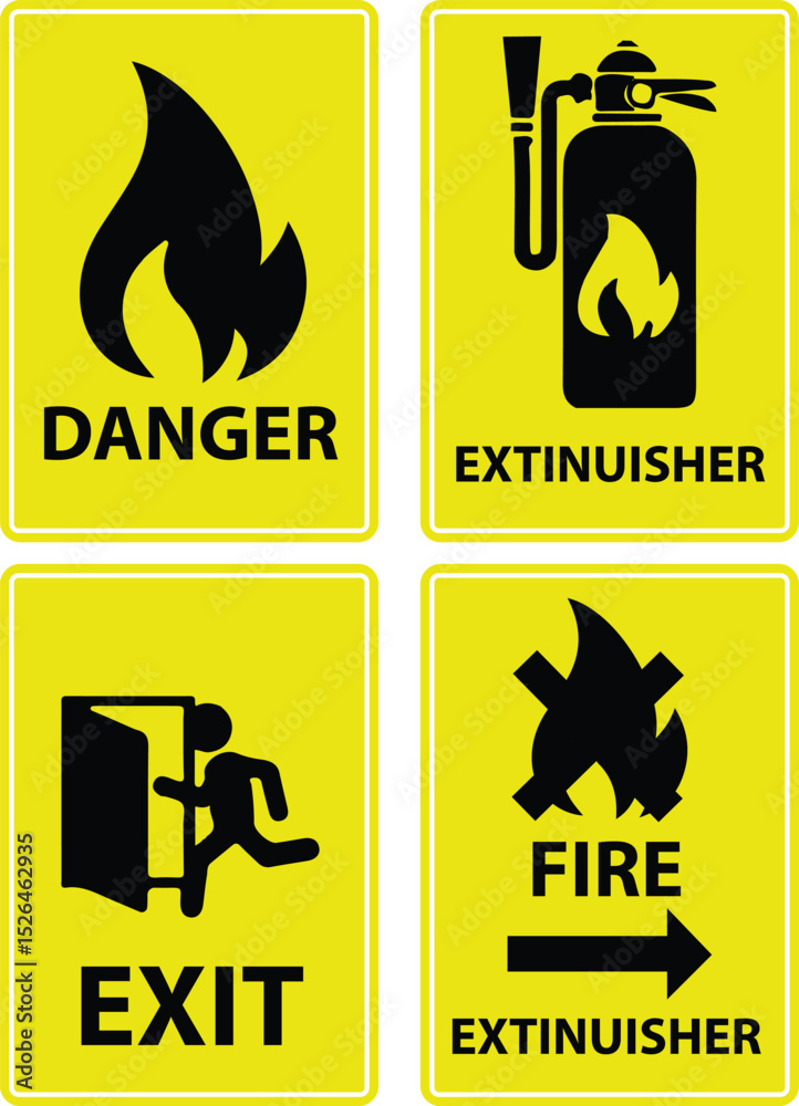 Fire Safety Signs Danger, Extinguisher, Exit, and Fire Extinguisher ...