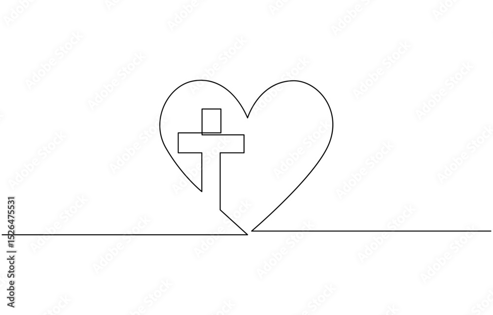Christian church symbol in continuous line drawing style. Line art of a ...