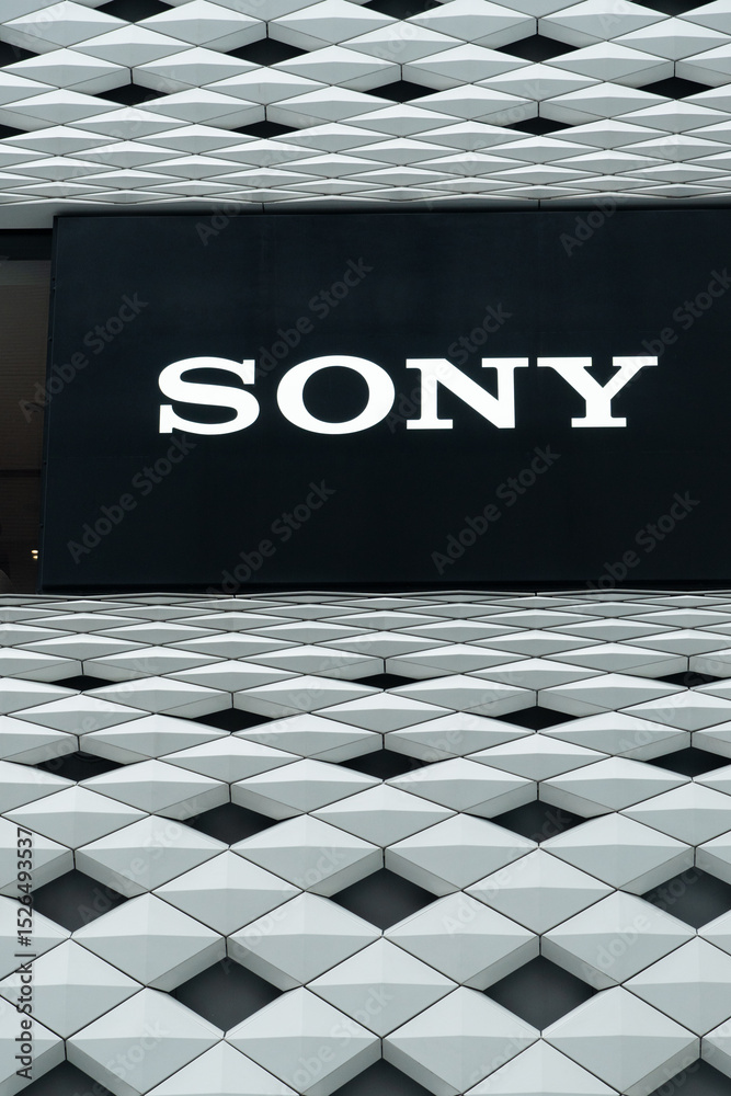 Tokyo, Japan - May 12, 2025: Sony logo on the store building Tokyo ...