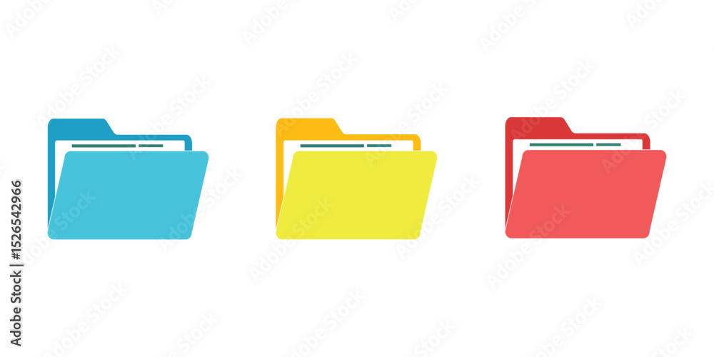Computer file folder icons set. Colorful document folders. Office ...